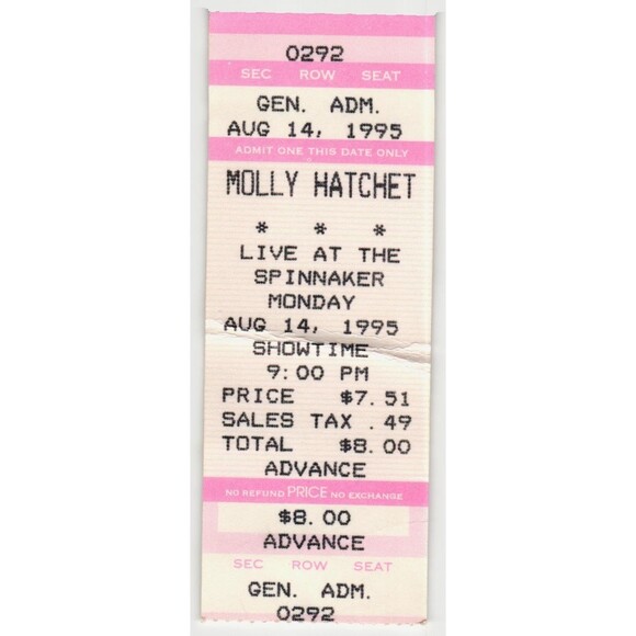 Other | Vintage 1995 Molly Hatchet Concert Ticket Stub Panama City ...